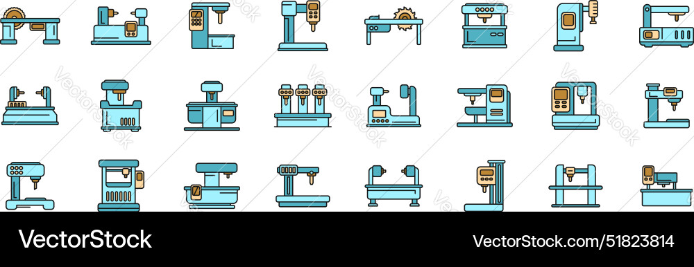 Cnc machine icons set color line Royalty Free Vector Image Cnc machine icons set color line Royalty Free Vector Image