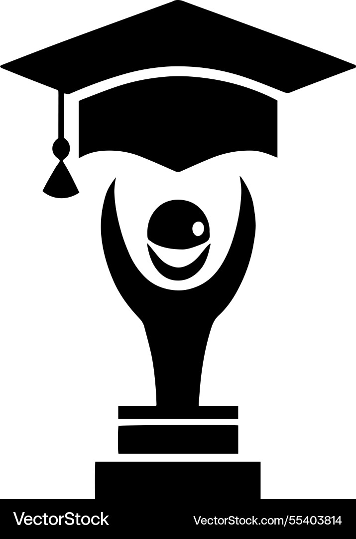Minimalist graduation logo featuring cap trophy Vector Image
