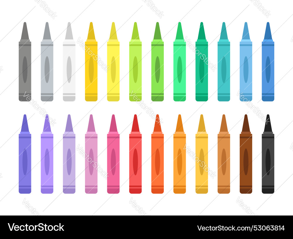 Office stationery crayon icons set in flat style Vector Image