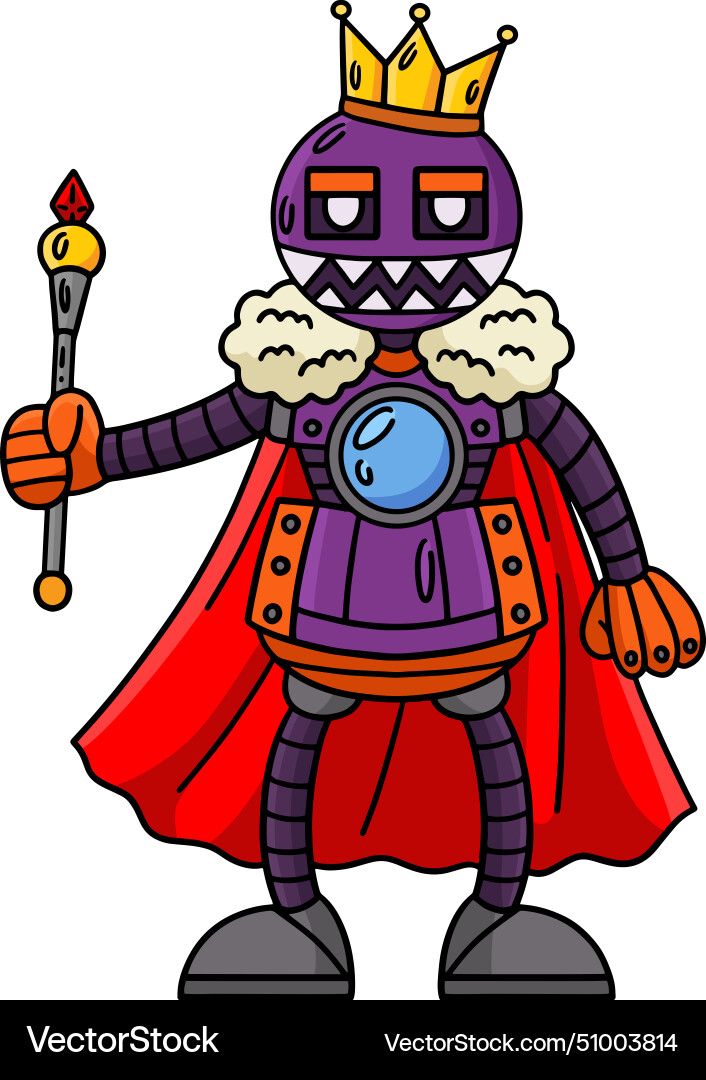 Robot with a crown and scepter cartoon clipart Vector Image