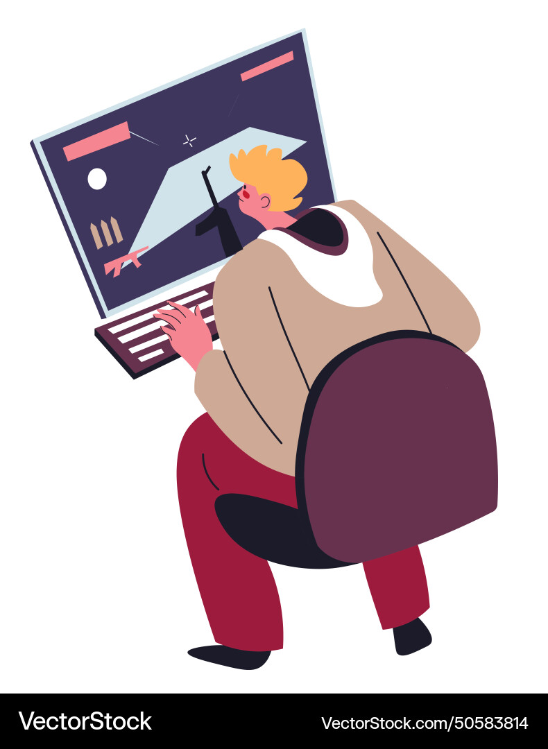 Video games addiction man playing on computer Vector Image