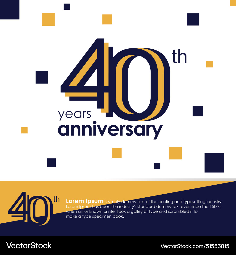 40th anniversary logotype with blue and orange Vector Image
