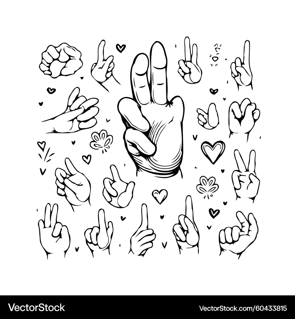Hand Gestures Doodle Art Royalty Free Vector Image