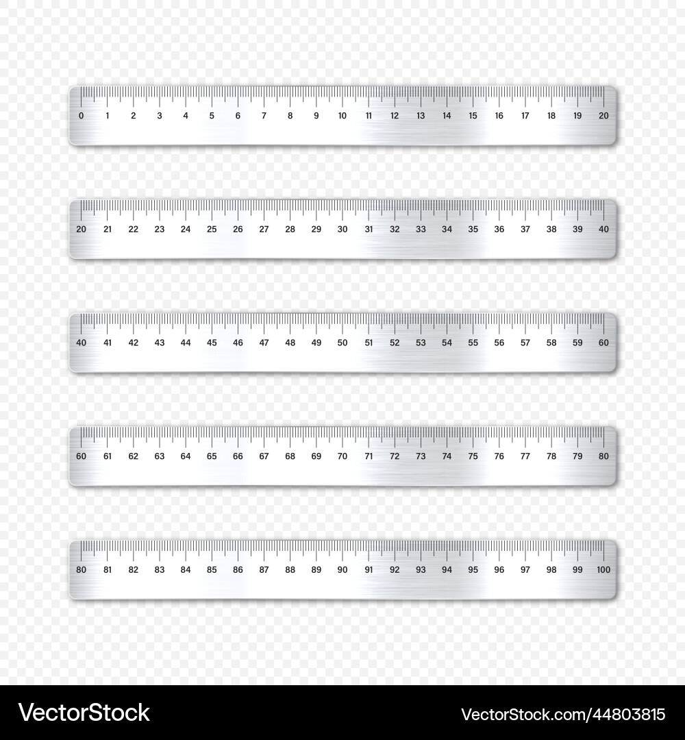 Realistic various brushed metal rulers Royalty Free Vector