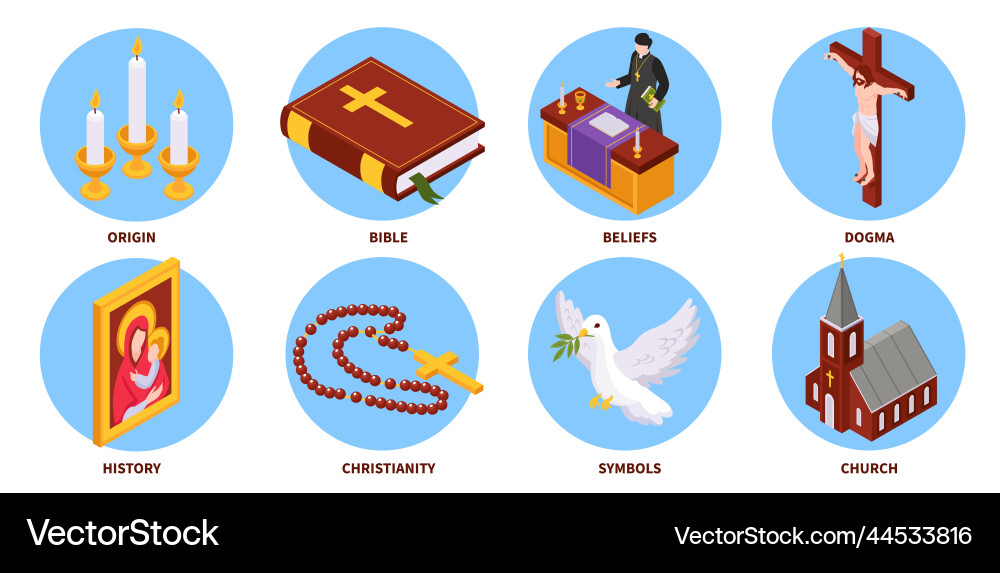 Christianity isometric round compositions Vector Image