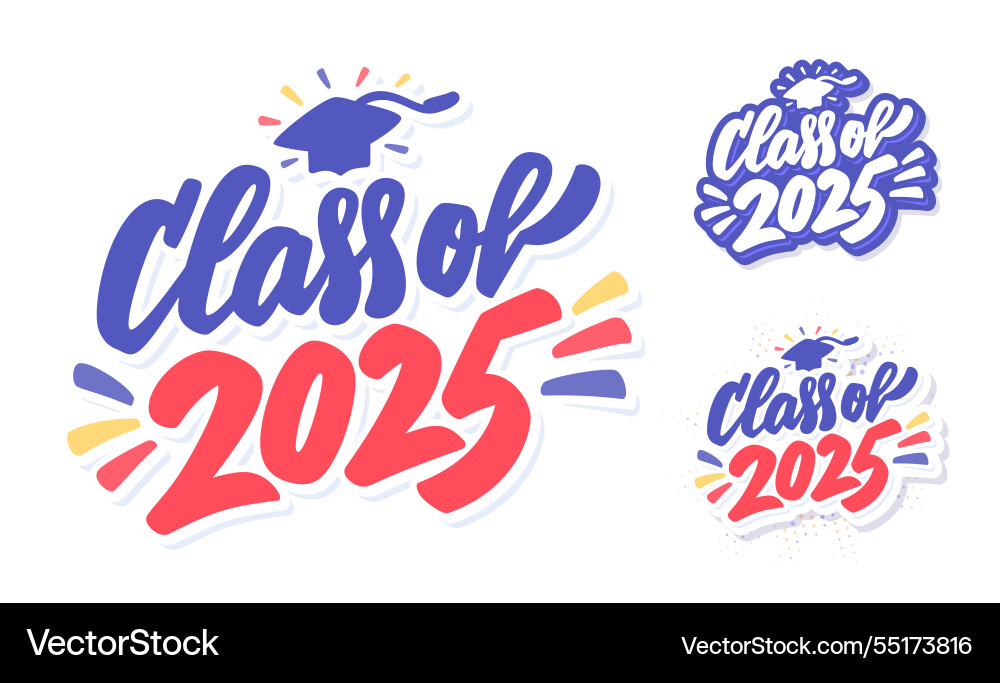 Class of 2025 graduation lettering three Vector Image