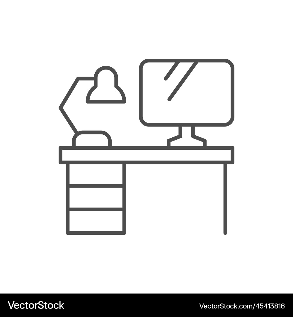 Office desk line outline icon Royalty Free Vector Image
