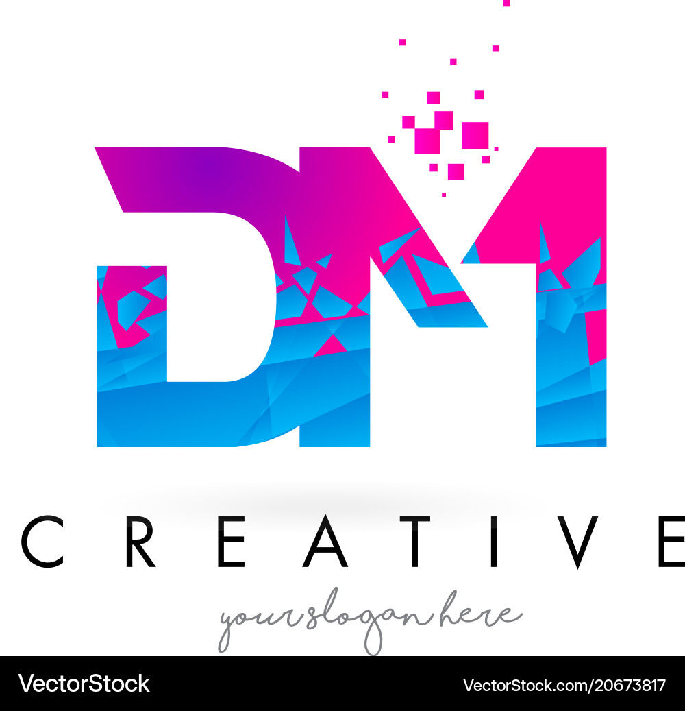 Dm d m letter logo with shattered broken blue Vector Image