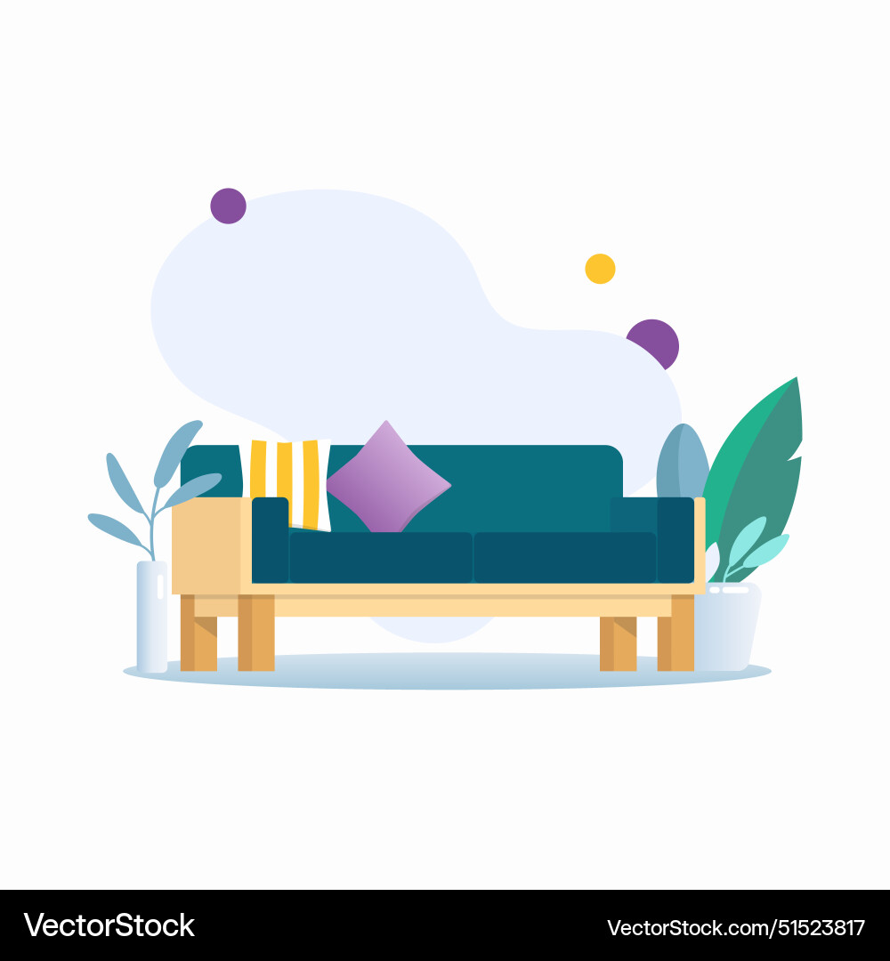 Modern sofa in living room flat style Royalty Free Vector