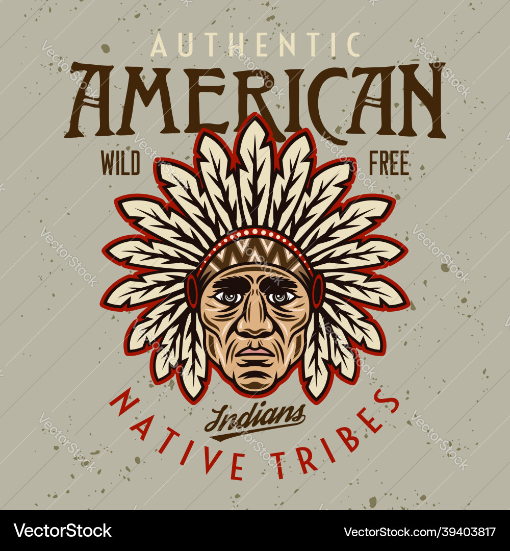 Native American Indian Head Emblem Royalty Free Vector Image