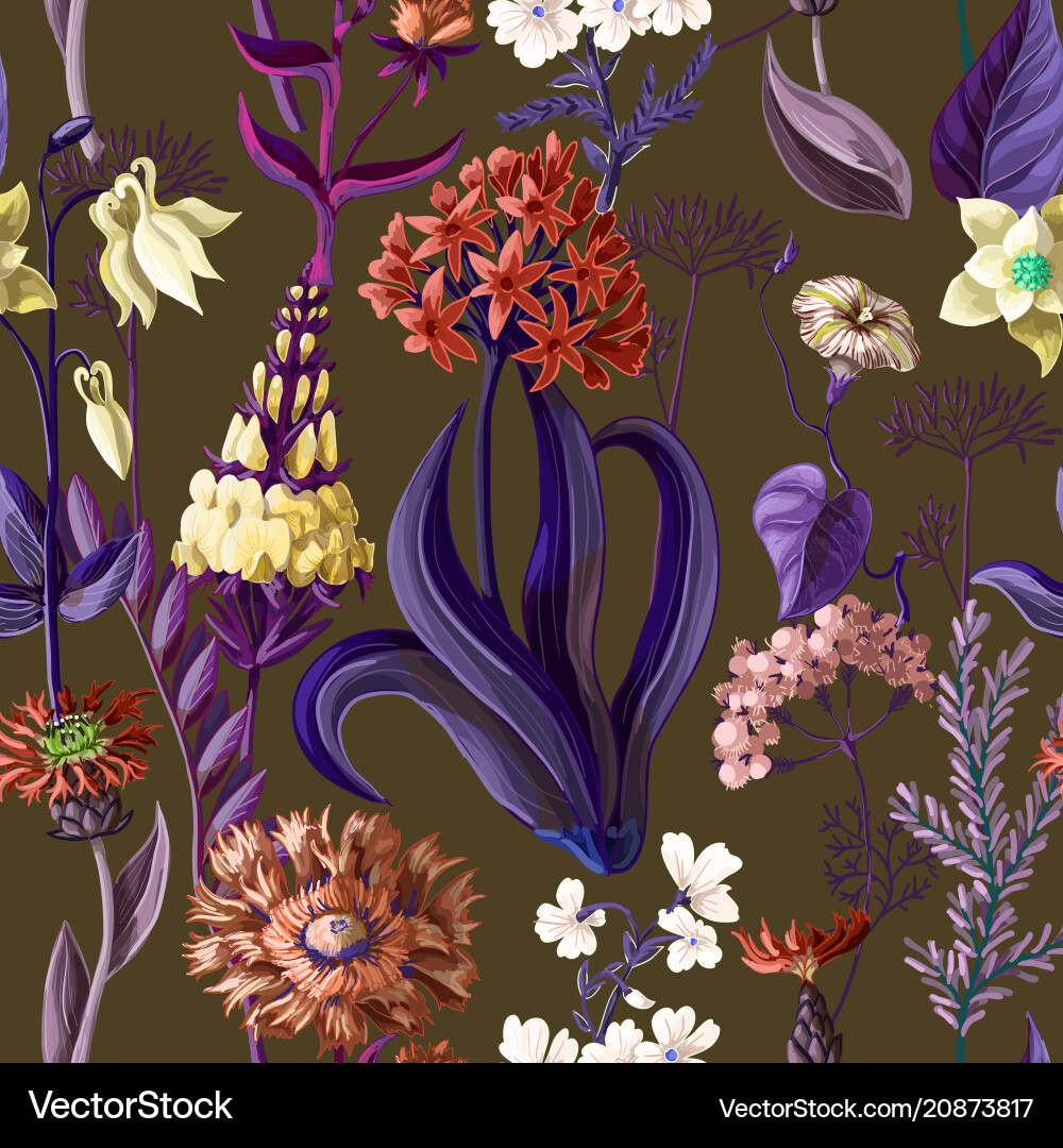 Seamless pattern with wild flowers Royalty Free Vector Image