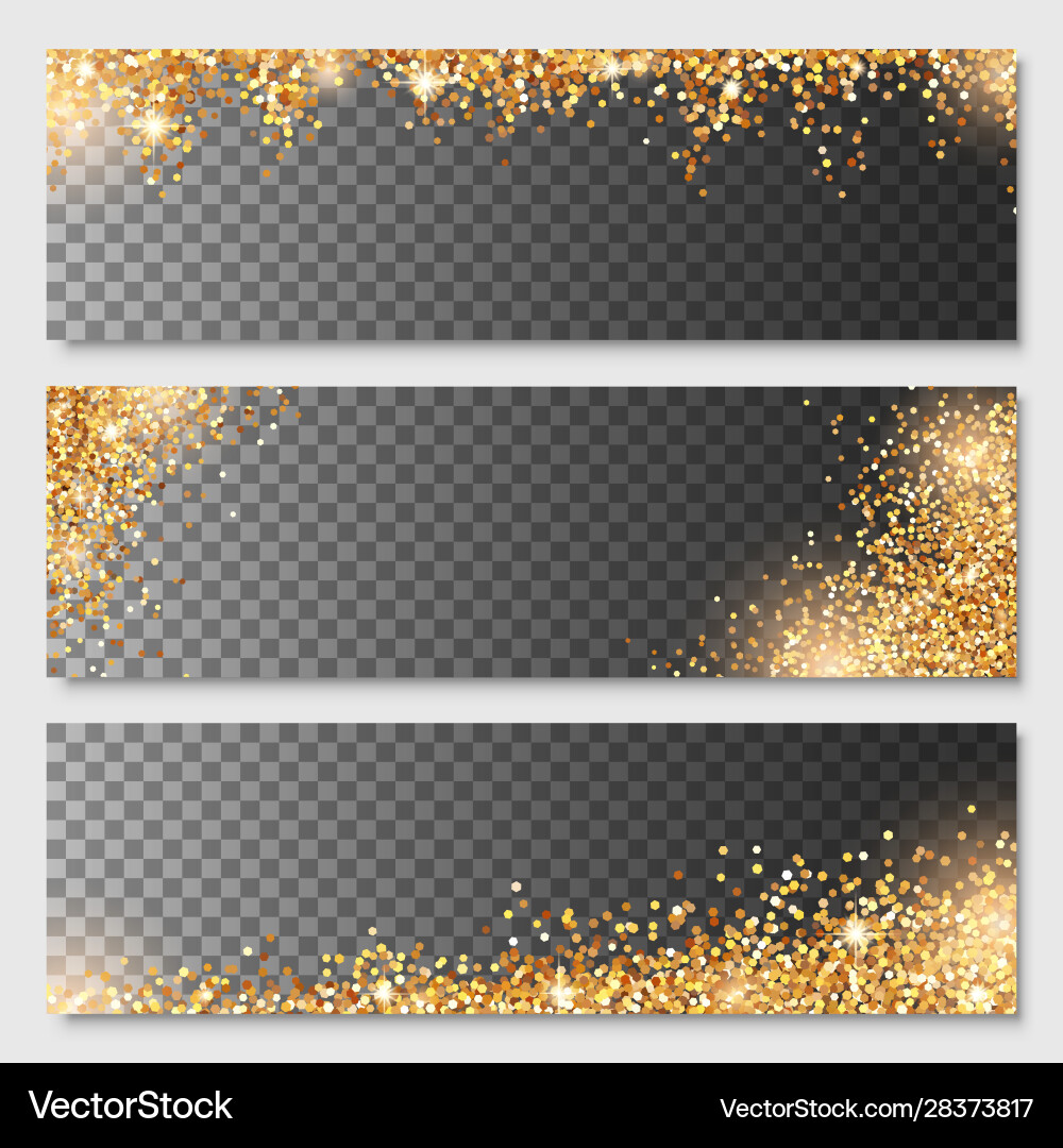 Set gold glitter border template on transparent Vector Image