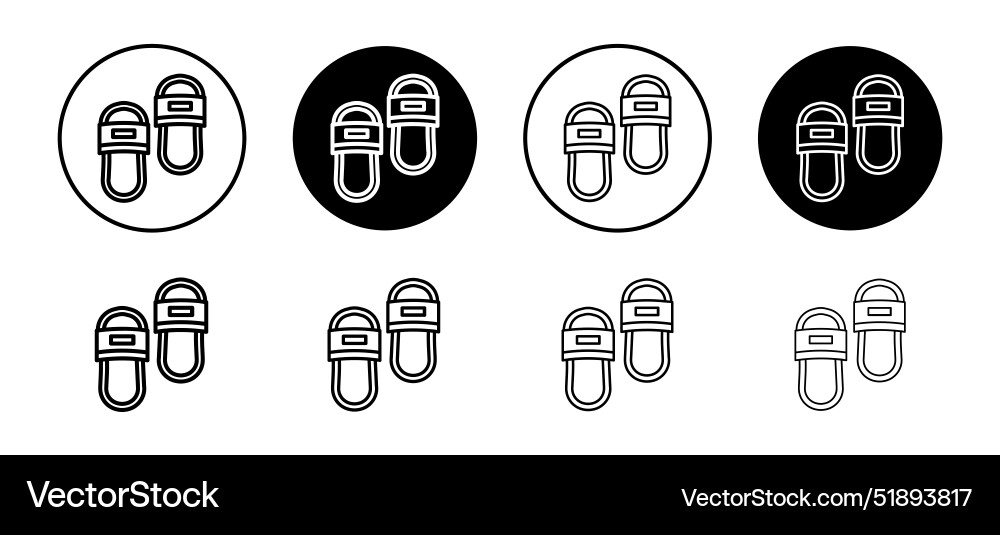 Slippers icon set collection outline Royalty Free Vector