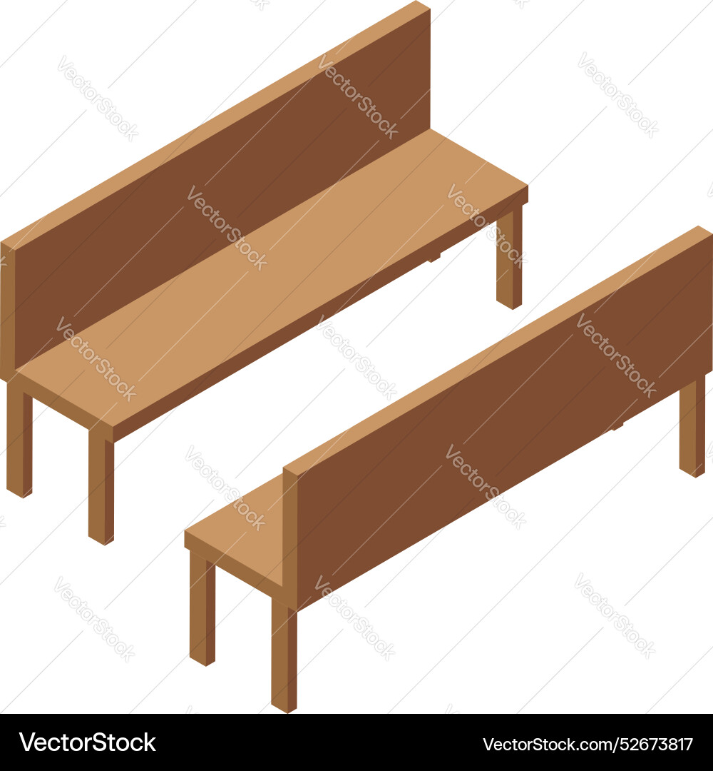 Two long wooden benches with backrest standing Vector Image