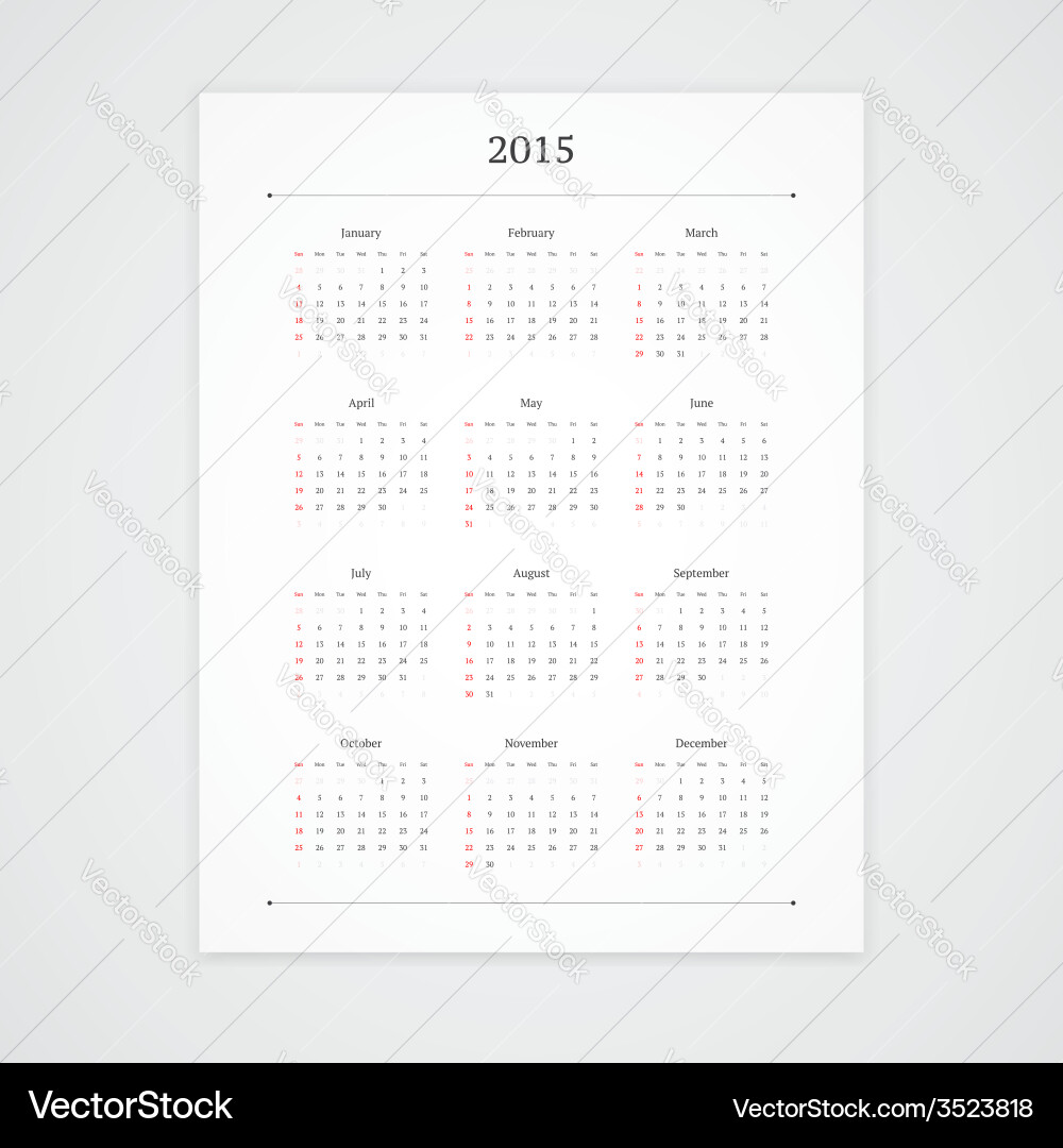 2015 calendar template Royalty Free Vector Image