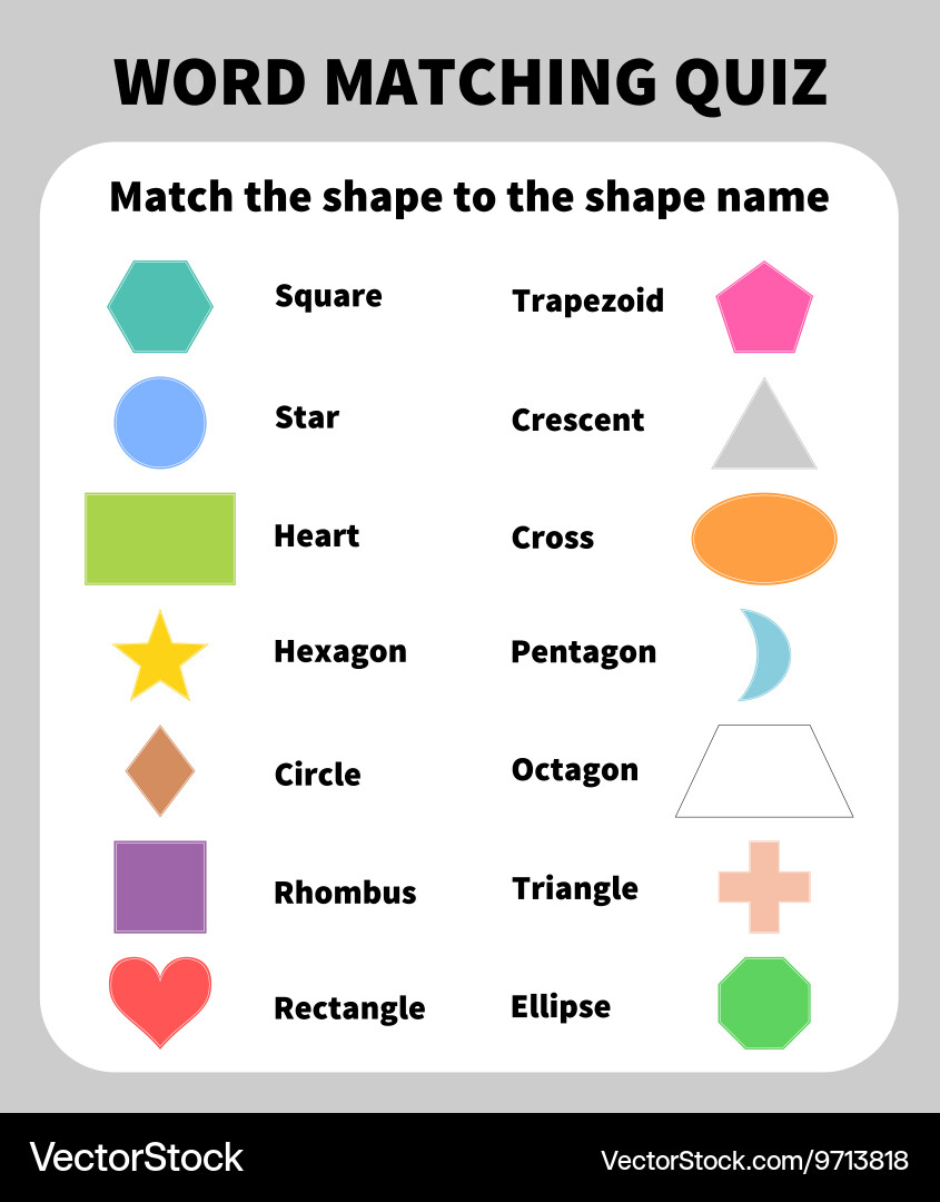 Basic shapes matching quiz learning 2d Royalty Free Vector