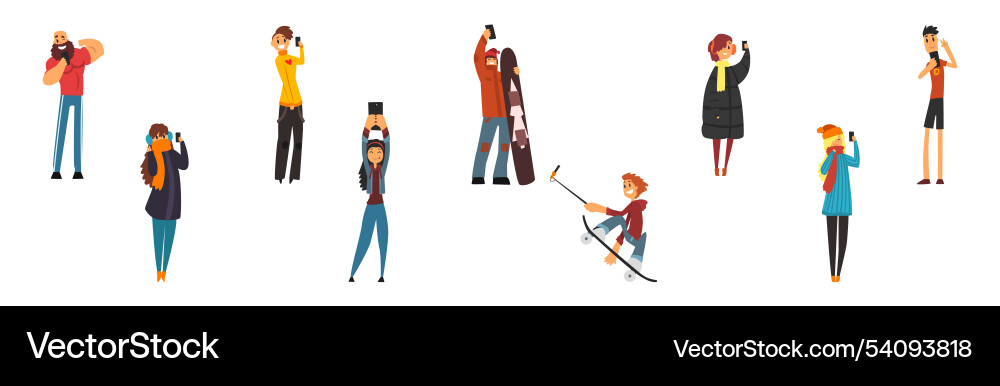 People character take selfie photo Royalty Free Vector Image