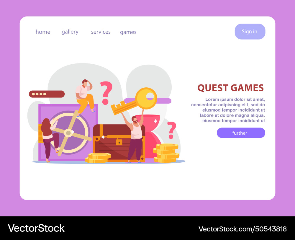 Quest games landing page Royalty Free Vector Image