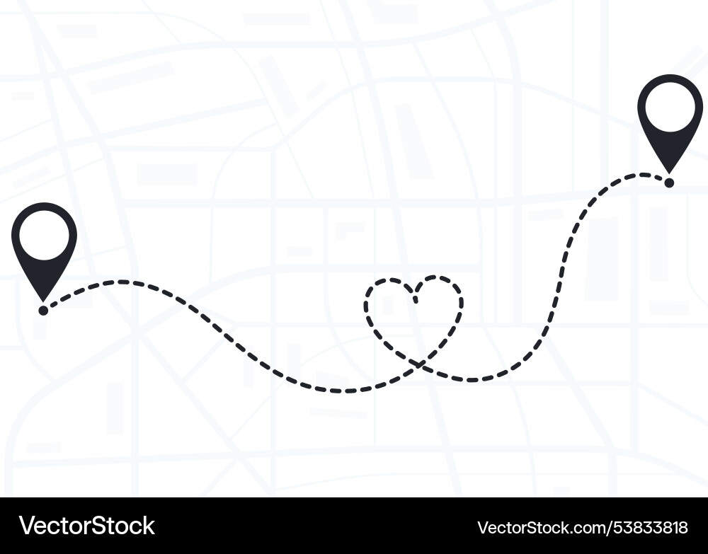 Route map with navigation pins street map with Vector Image