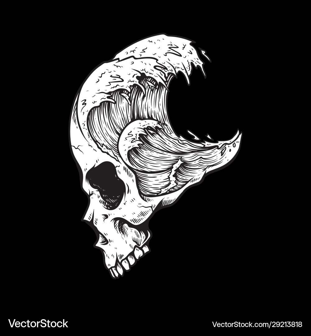 Skull head and waves on beachisolatedeasy Vector Image