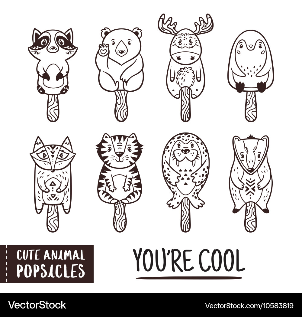 Cute animal popsicles outline Royalty Free Vector Image