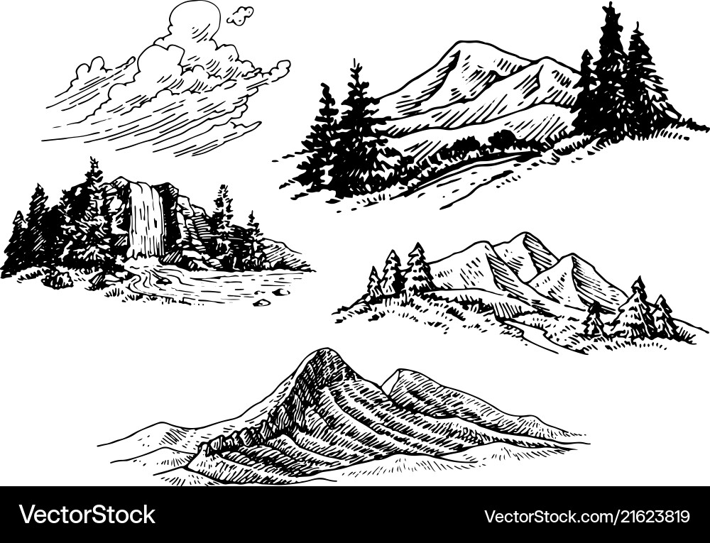 Hand-drawn mountains Royalty Free Vector Image