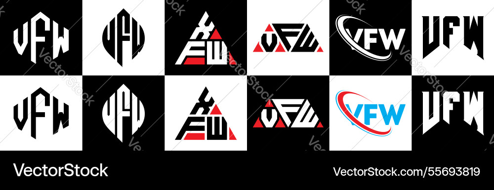 Vfw letter logo design in six style polygon Vector Image