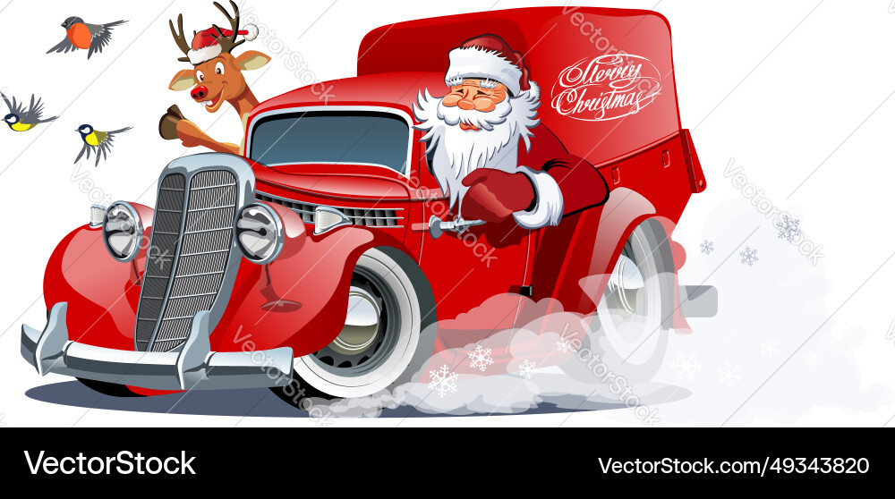 Cartoon retro christmas van isolated on white Vector Image