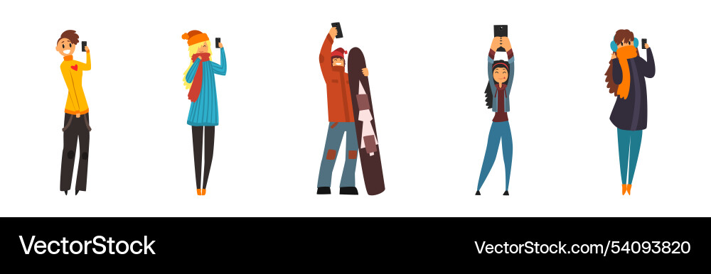 People character take selfie photo Royalty Free Vector Image