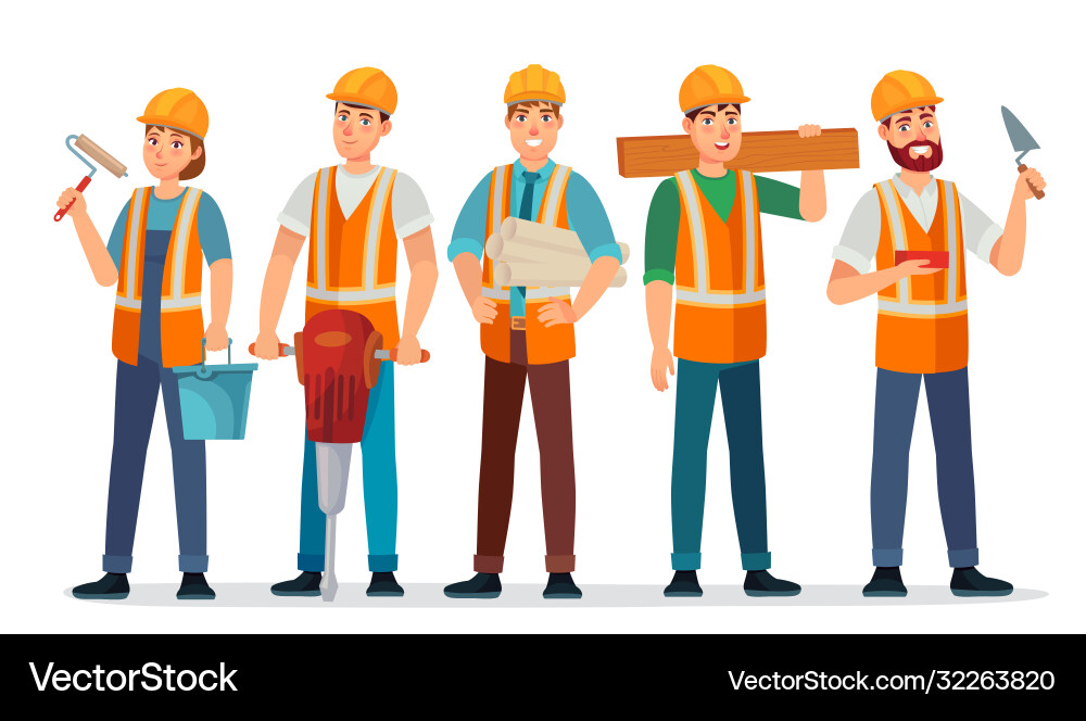 Professional builders team contractor in helmet Vector Image