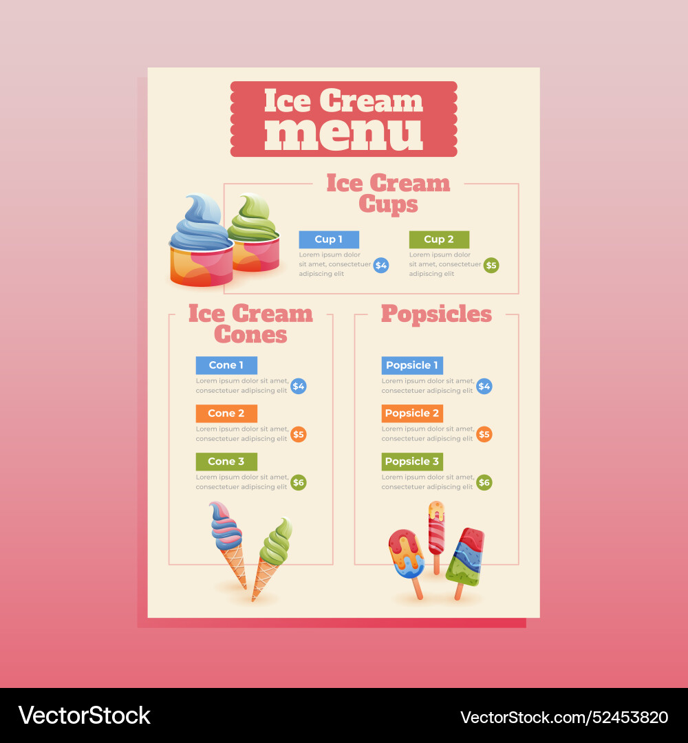 Tasty ice cream menu template Royalty Free Vector Image