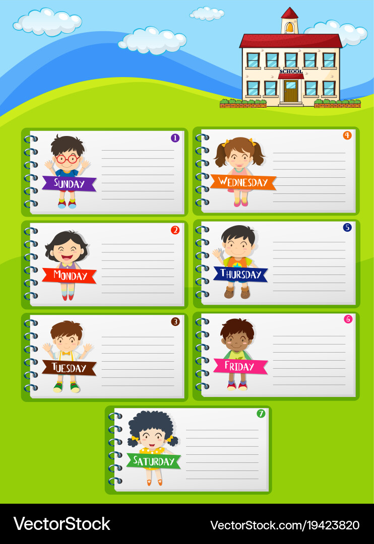 Weekly planner notes with kids and school Vector Image