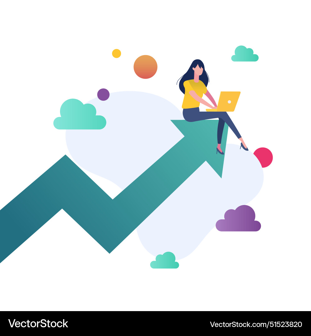 Woman sitting on growing graph and working Vector Image