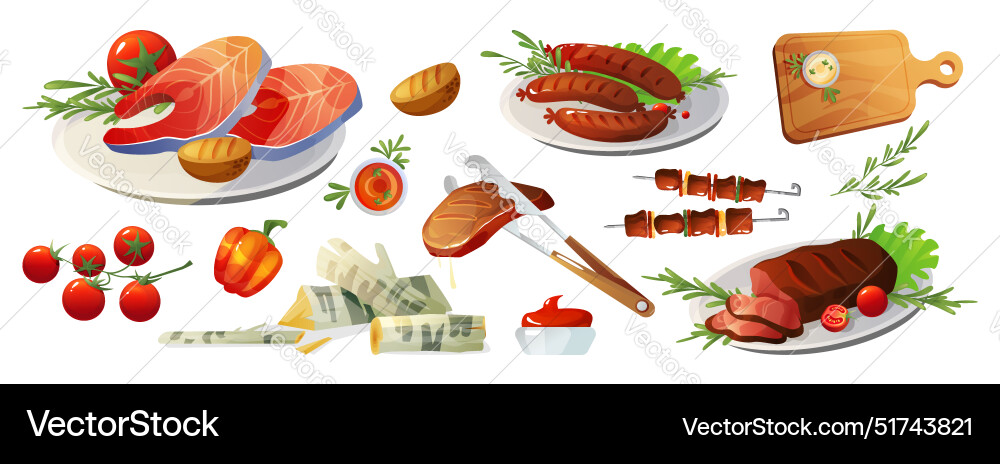 Bbq meat and fish collection Royalty Free Vector Image