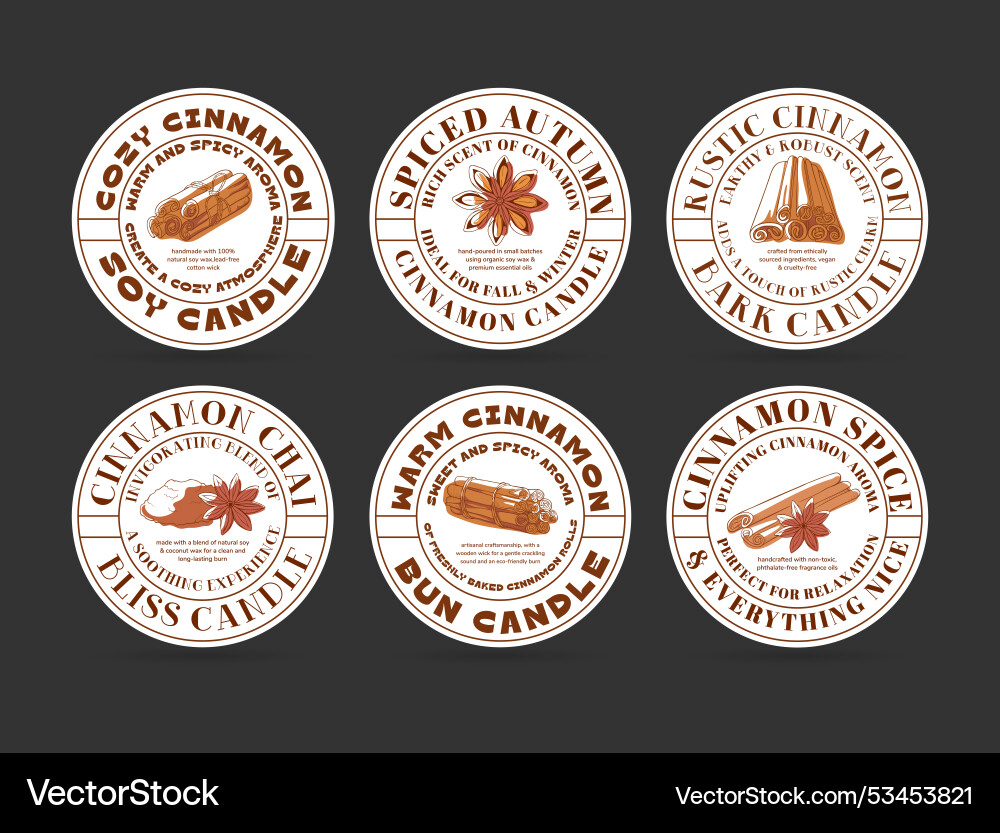 Cinnamon spice circle engraved retro label design Vector Image