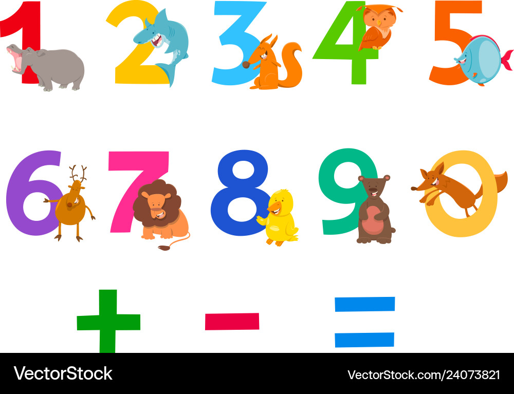 Educational numbers set with cartoon animals Vector Image