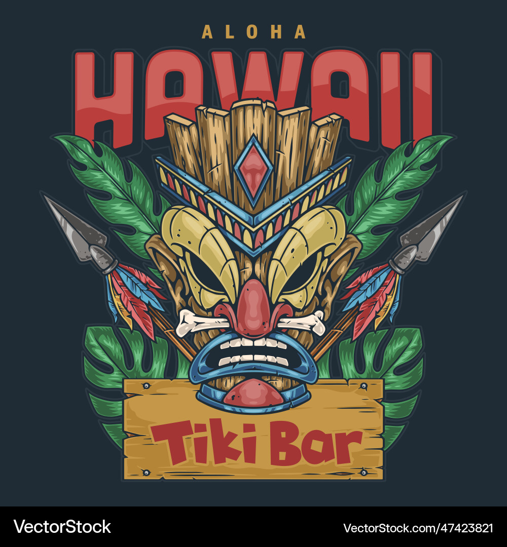 Hawaiian tiki bar sticker colorful Royalty Free Vector Image