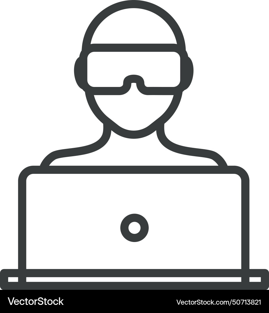 Virtual reality user with laptop Royalty Free Vector Image