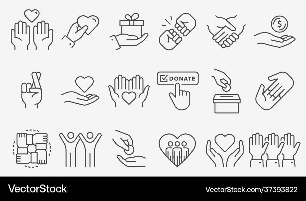 Charity line icon set collection donate Royalty Free Vector