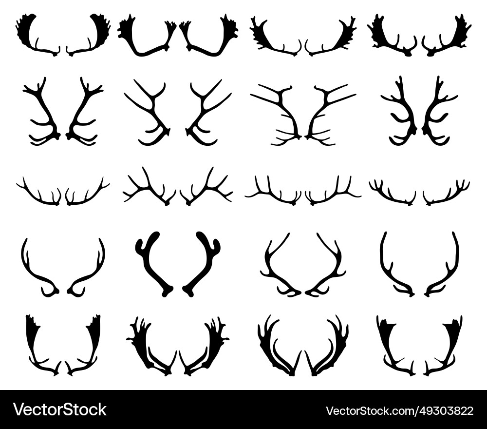 Silhouettes of different deer horns Royalty Free Vector