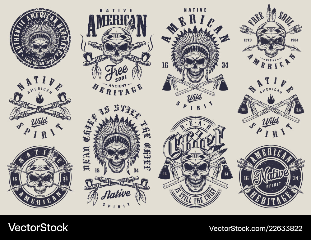 Vintage native american indians labels set Vector Image