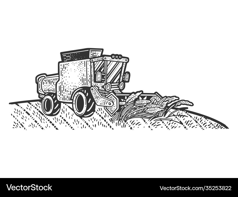 Wheatfield Combine Harvester Sketch Royalty Free Vector