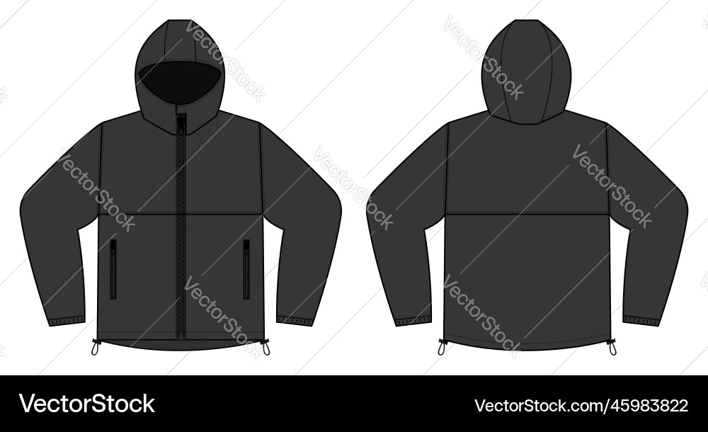 Windproof hooded jacket parka black Royalty Free Vector