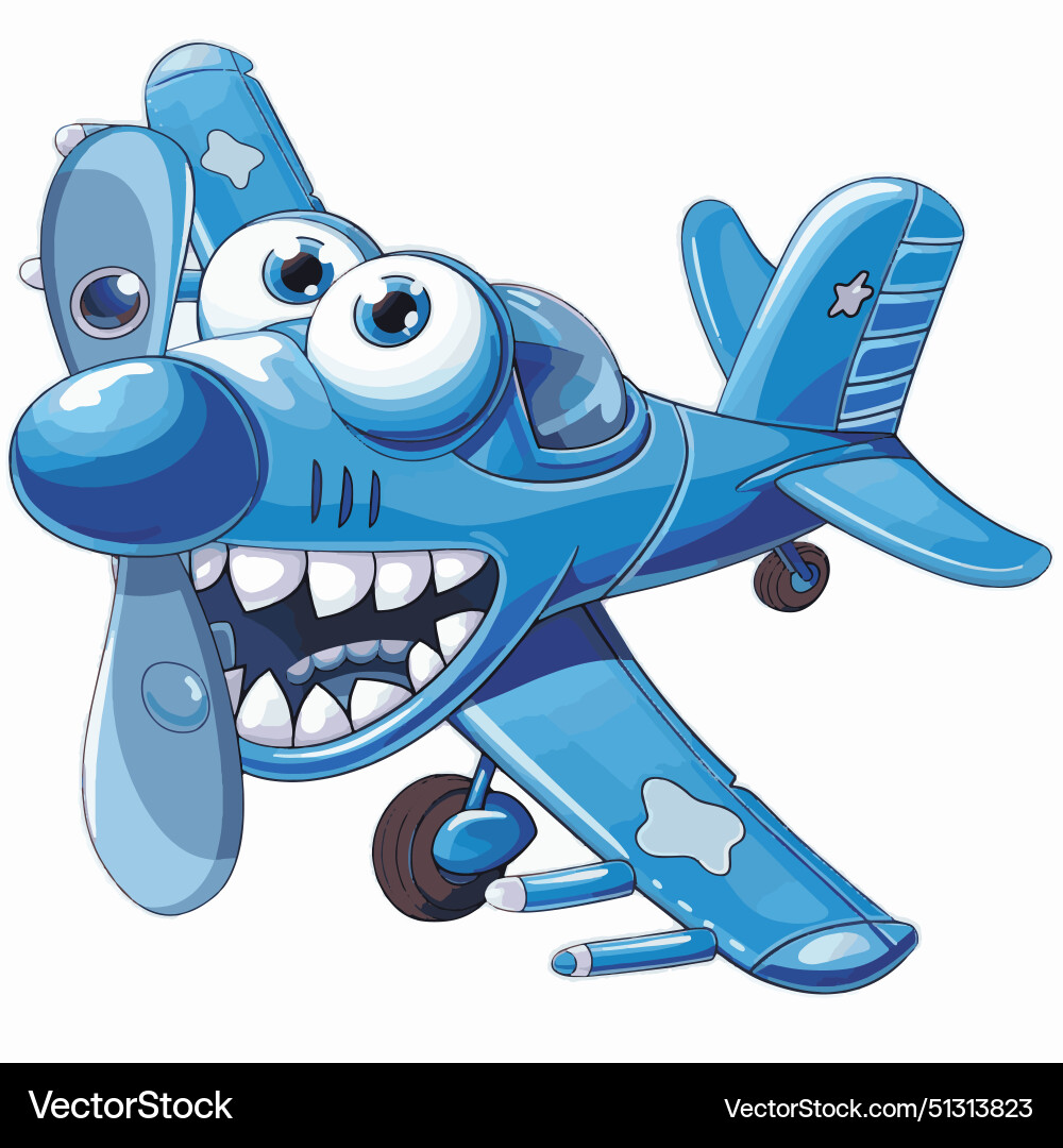 Airborne cartoon funny airplane Royalty Free Vector Image
