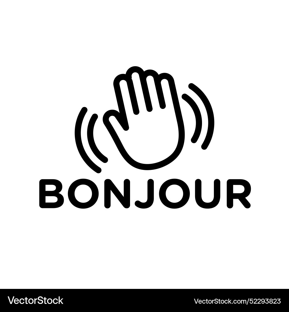 Bonjour text with hand wave icon linear logo mark Vector Image