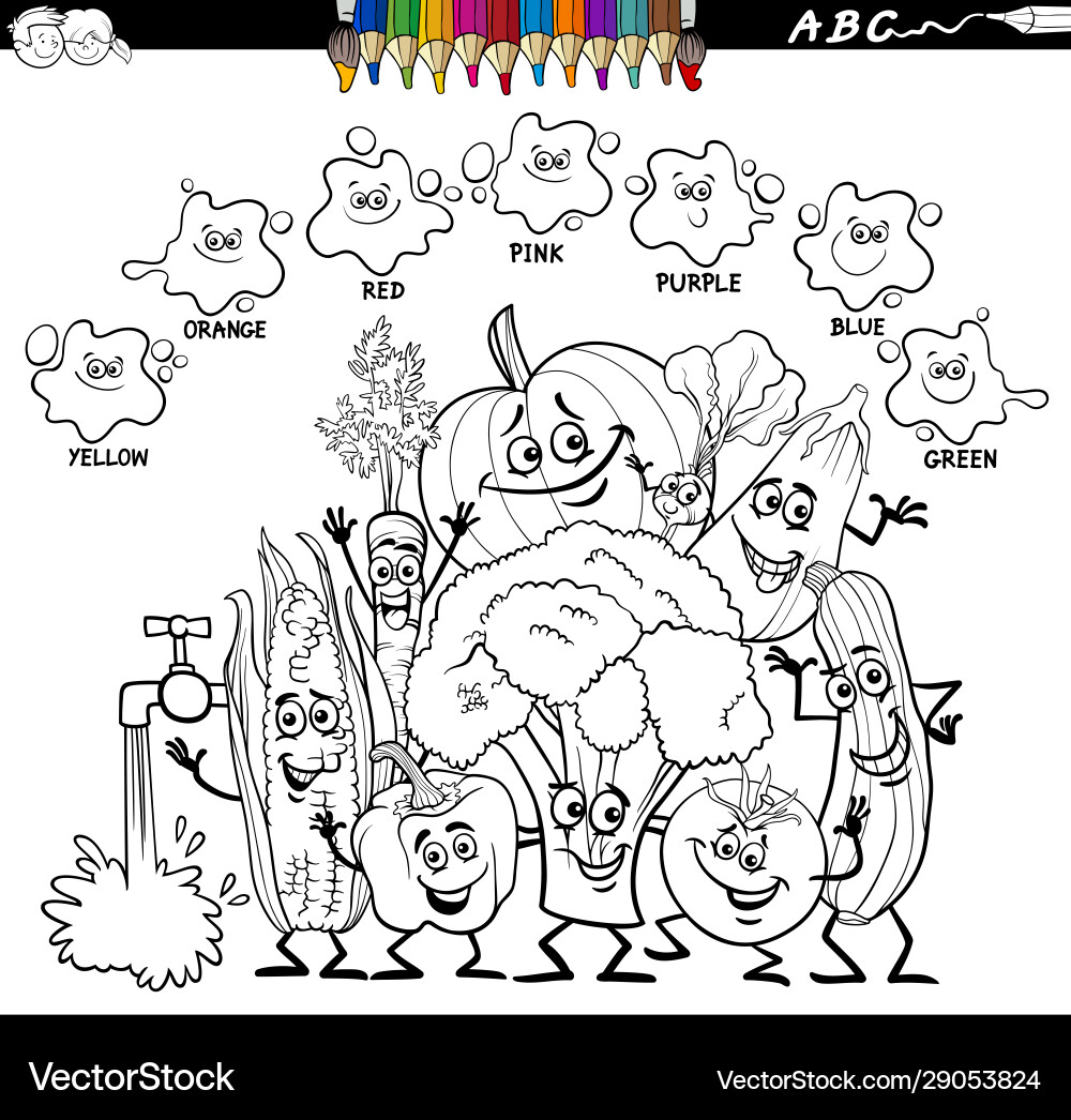 Basic colors color book with vegetables characters