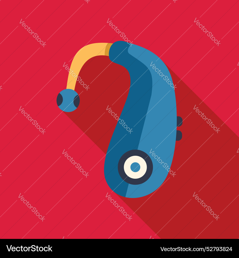 Blue hearing aid resting over red background Vector Image