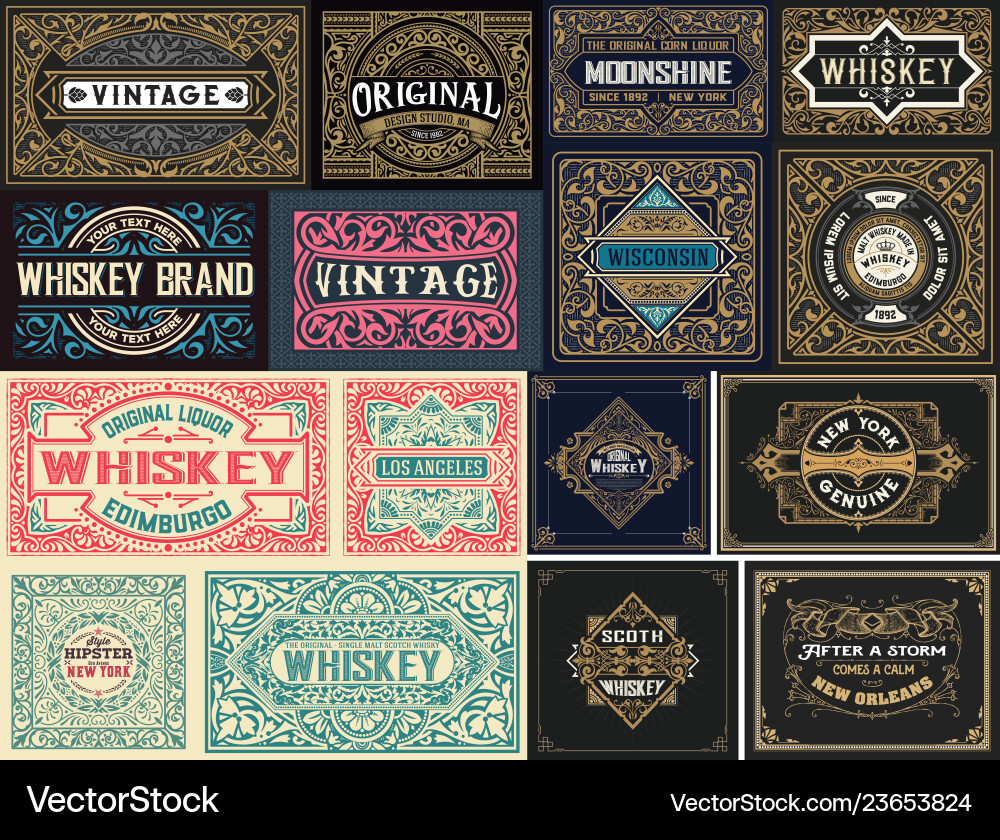 Pack of 16 vintage labels Royalty Free Vector Image