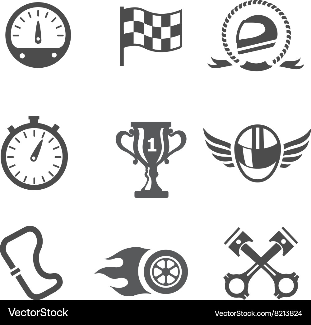 Race icons set speedometer helmet and cup Vector Image