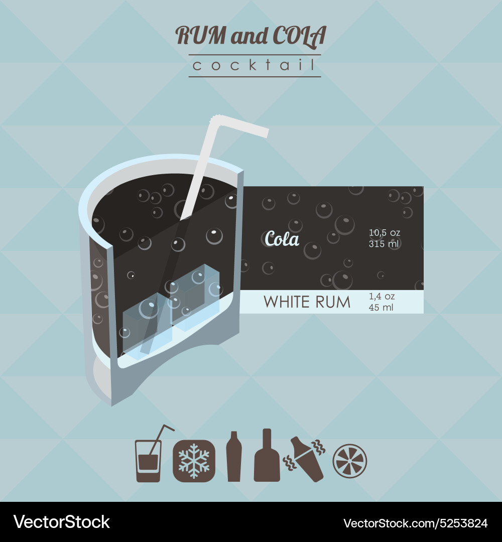 Rum and cola cocktail flat style isometric Vector Image